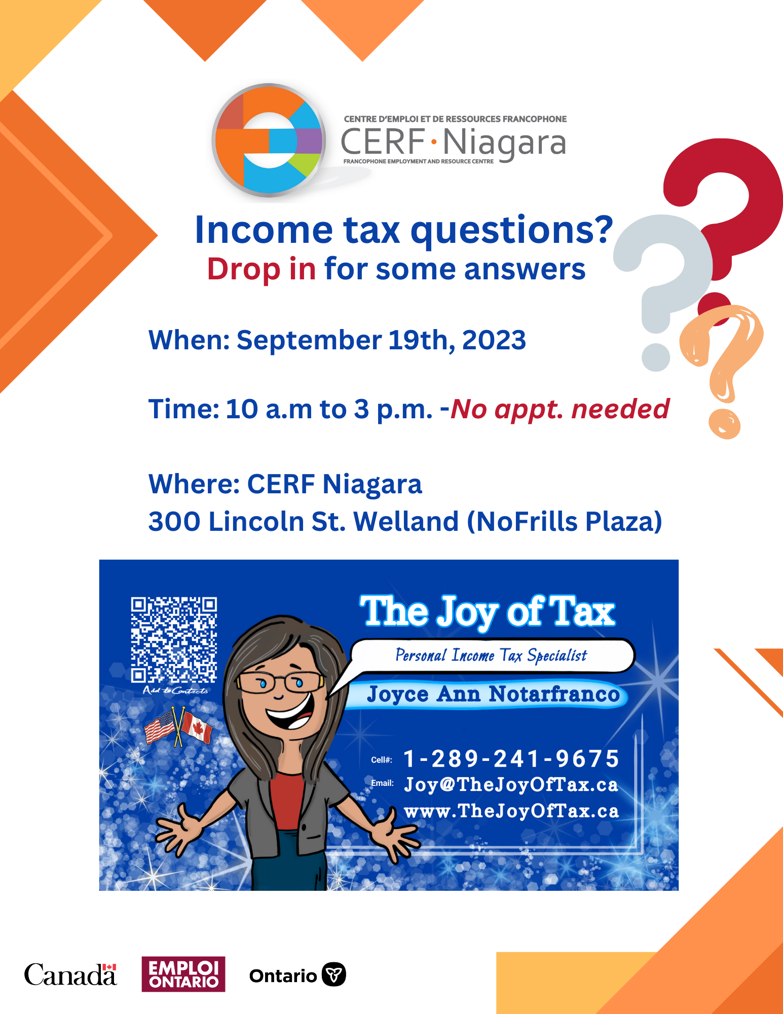 Income tax questions? - Drop-in